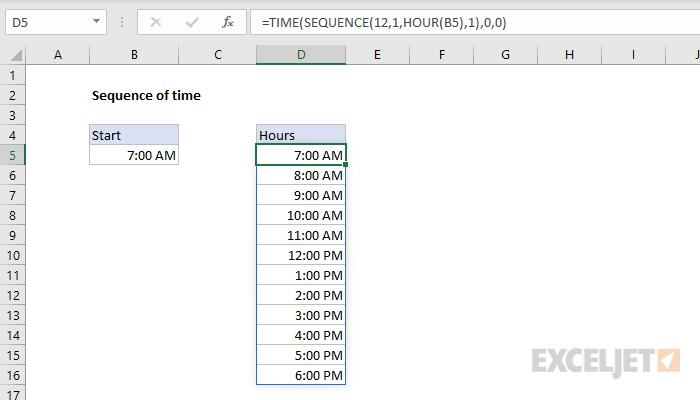 Sequence of times - Excel formula | Exceljet